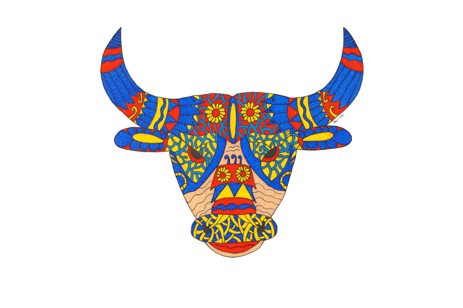 Stained Glass Bull - Pen & Ink Artwork by Jim Lewis – lewisink